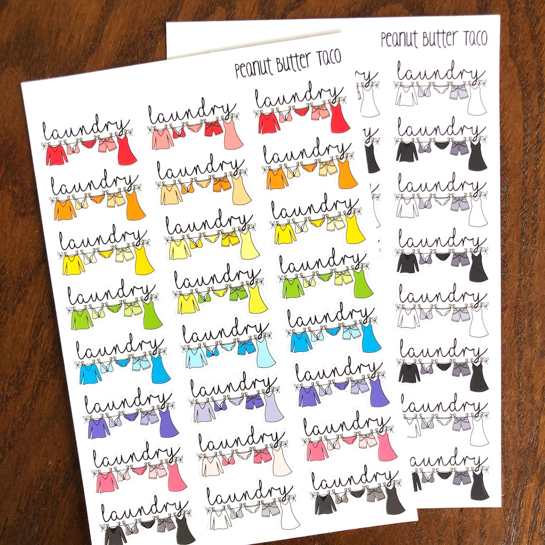 Clothesline Planner Stickers - Rainbow or Neutral Laundry Stickers ...