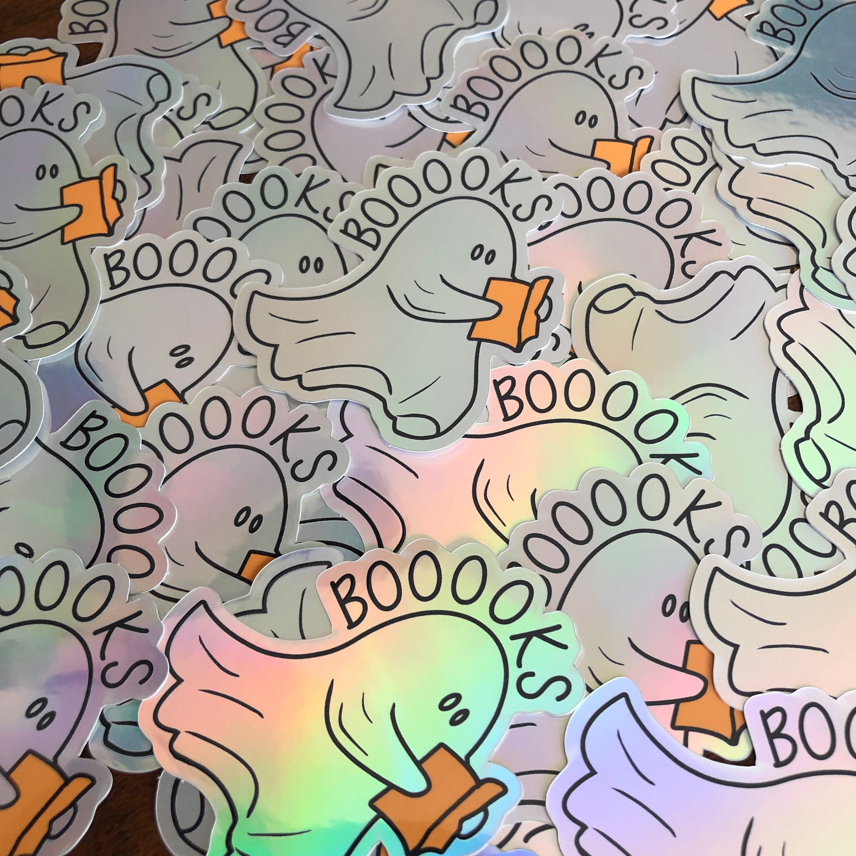 Holo Ghost Reading Vinyl Sticker Halloween Spooky Sticker - Etsy