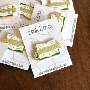 Book Lover Enamel Pin - Bookish Enamel Pin - Open Book Reading Pin ...