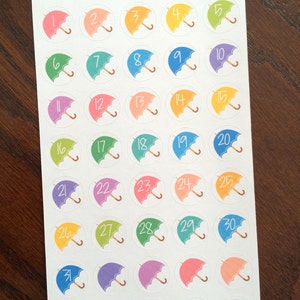 Umbrella Date Cover Planner Stickers - Umbrella Number Stickers - April ...