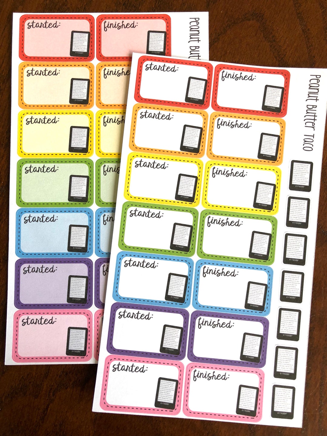 Rainbow E-reader Started & Finished Planner Stickers - Reading Planner ...