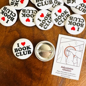 I Love Book Club Button Pinback - Book Club Gift - Book Club Pin ...