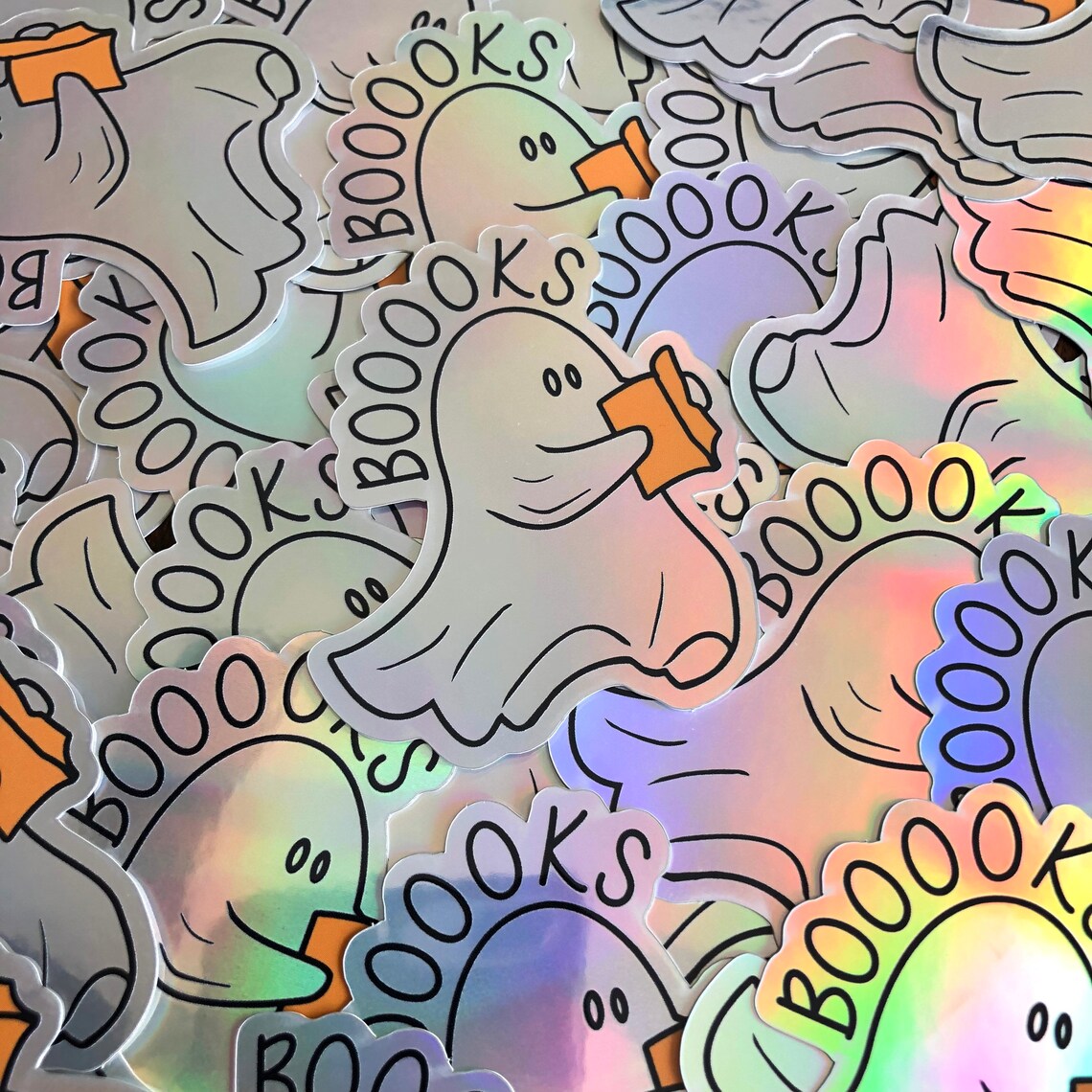 Holo Ghost Reading Vinyl Sticker Halloween Spooky Sticker - Etsy