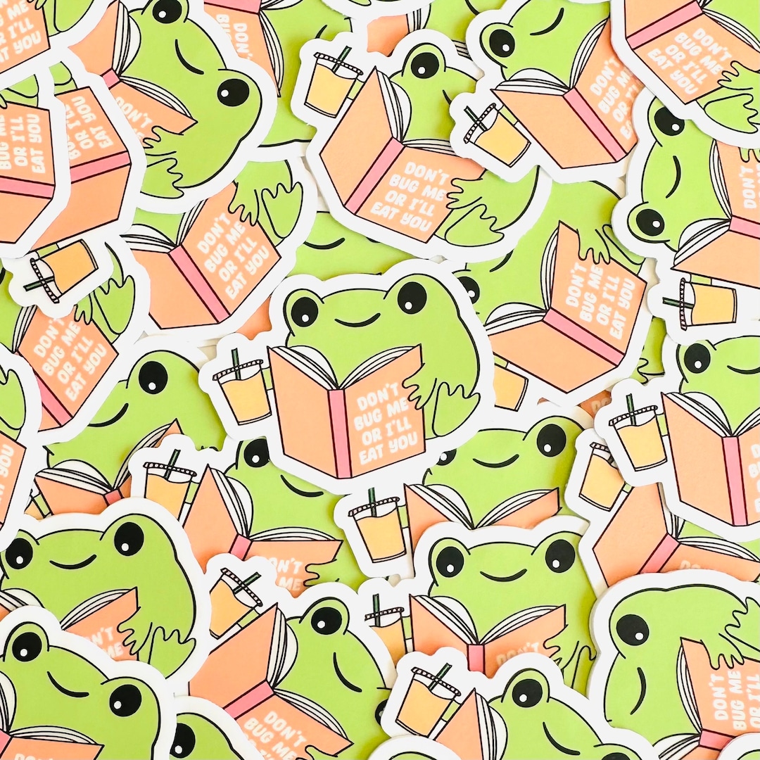 Don't Bug Me or I'll Eat You Vinyl Sticker - Frog Retro Reading Sticker ...