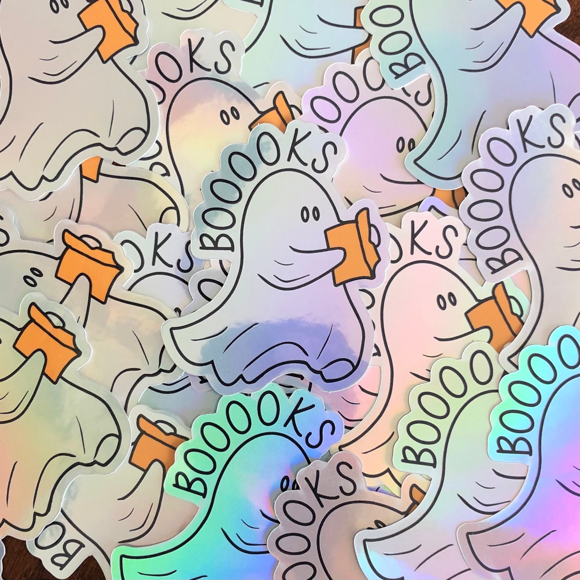 Holo Ghost Reading Vinyl Sticker Halloween Spooky Sticker - Etsy