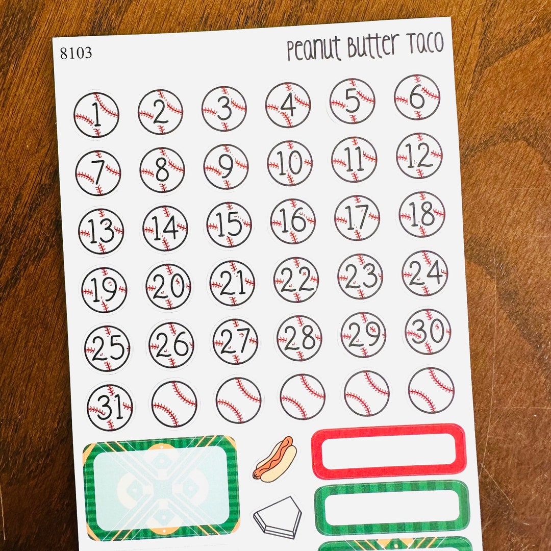 Baseball Date Covers Planner Stickers - Softball Number Stickers ...