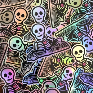 Holo Skeleton Reading Vinyl Sticker - Halloween Bookish Vinyl Decal ...