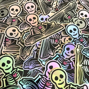 Holo Skeleton Reading Vinyl Sticker - Halloween Bookish Vinyl Decal ...