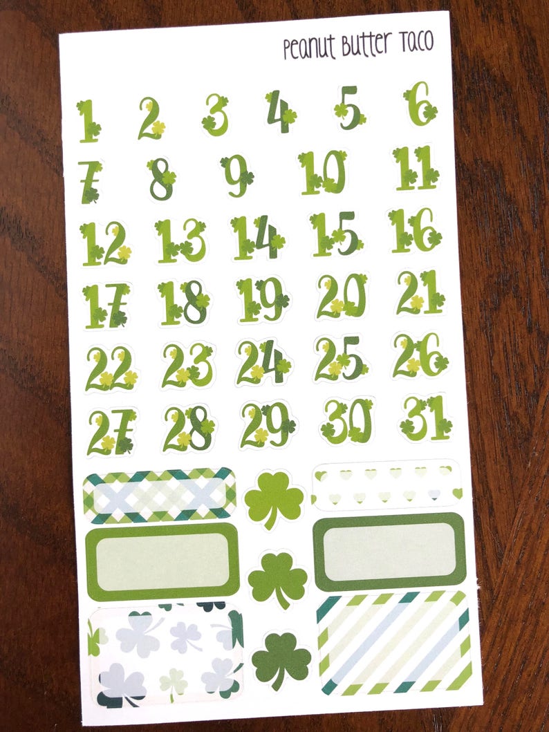 Clover Numbers - Date Covers Planner Stickers - Good Luck Stickers ...