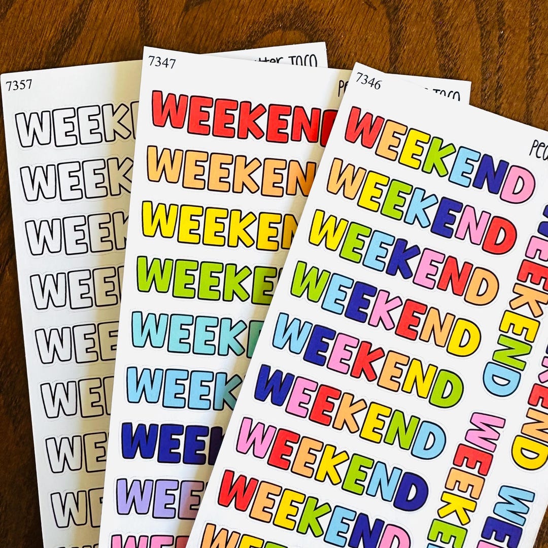 Doodle Text Weekend Banners - Bujo Stickers - Rainbow Monochrome Black ...