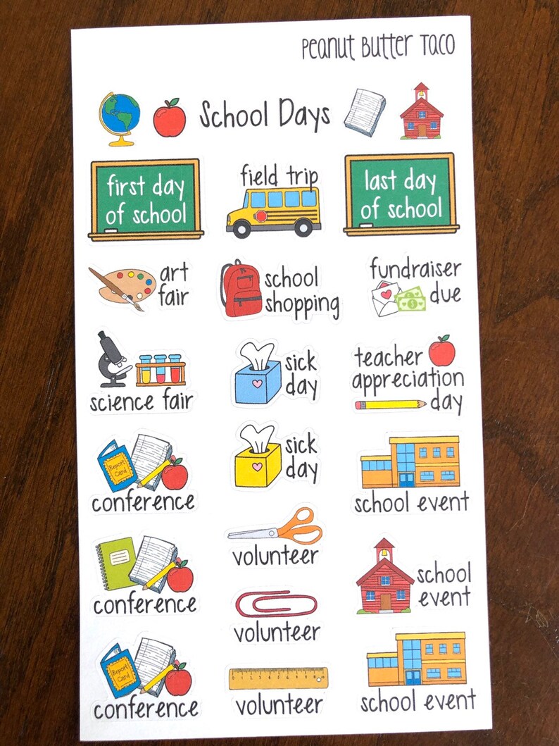 School Days Planner Stickers - Back to School Stickers - School Event ...