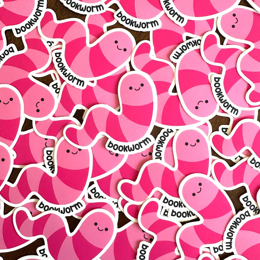 Pink Bookworm Vinyl Sticker - Small Bookworm Vinyl Decal - Bookish ...