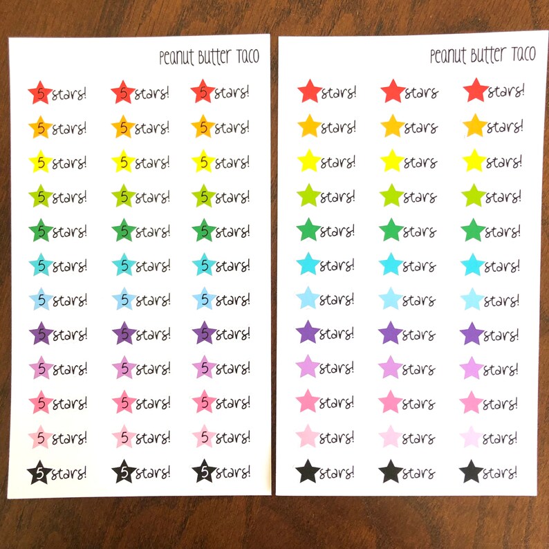 5 Stars Planner Stickers - 5 Star Rating Books Movies - Bookish Reading ...