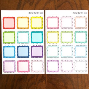 Scallop Squares - Rainbow or Pastel - Doodle Boxes Planner Stickers ...