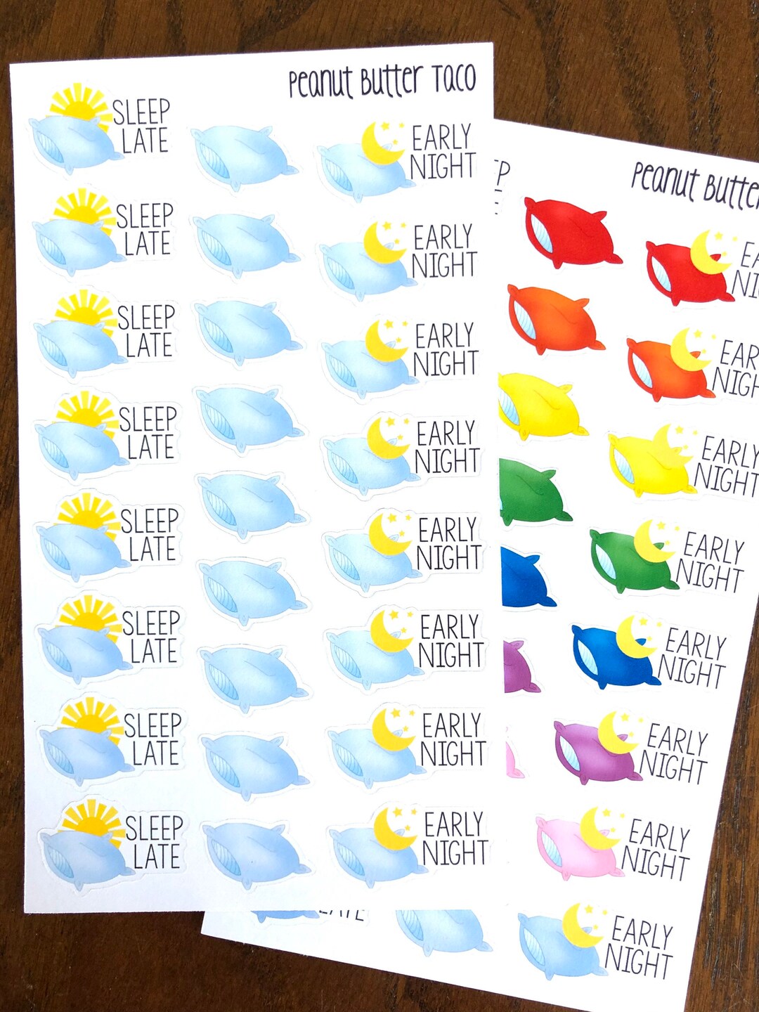 Sleep Late Planner Stickers - Rainbow or Blue Early Night Planner ...