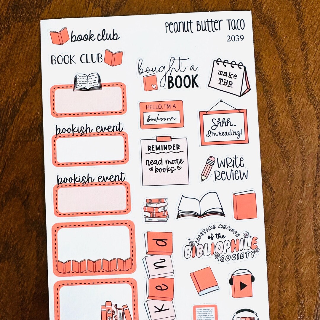 Coral Bookish Sampler Planner Stickers - Reading Planner Stickers ...