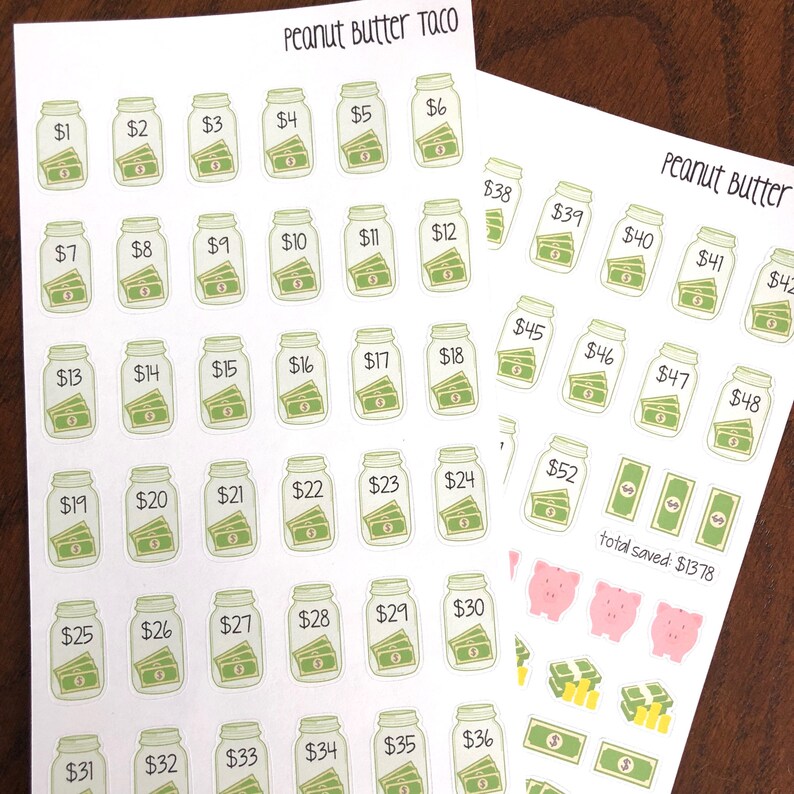 Savings Challenge Planner Stickers - 52 Week Money Challenge Calendar ...