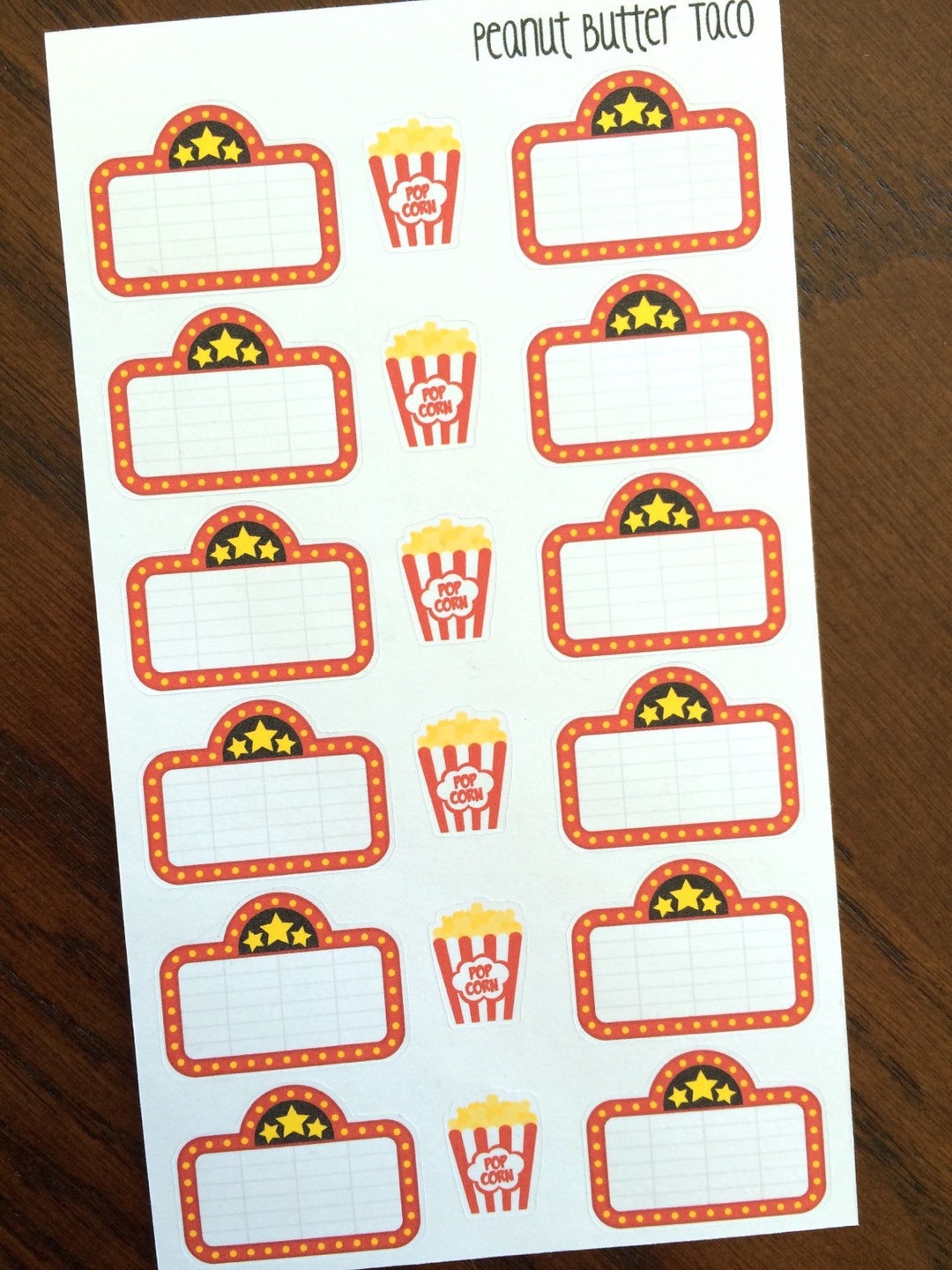 Movie Night Planner Stickers - Popcorn Stickers - Marquee Stickers ...