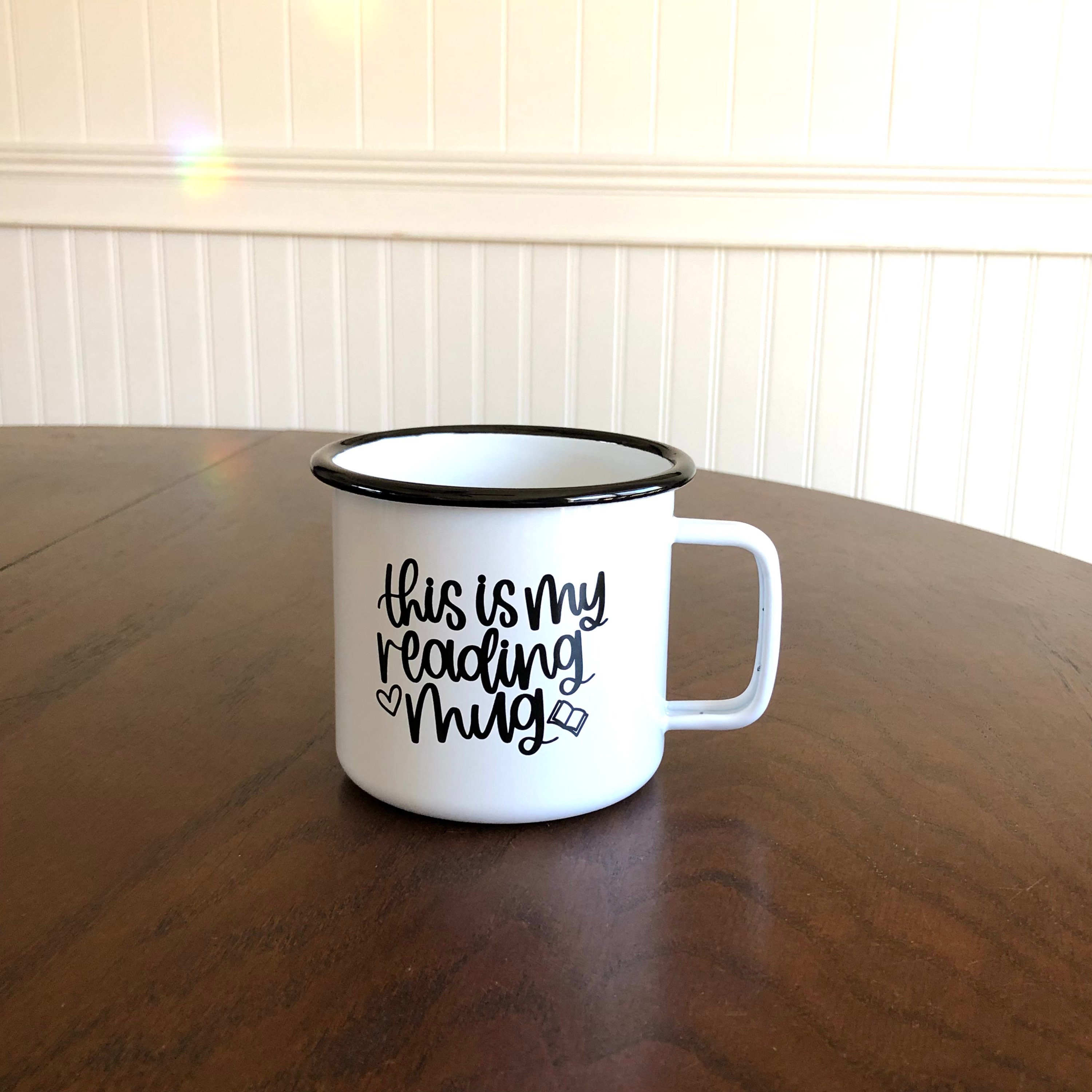 This is My Reading Mug - Double Sided - Enameled Steel White Cup With ...