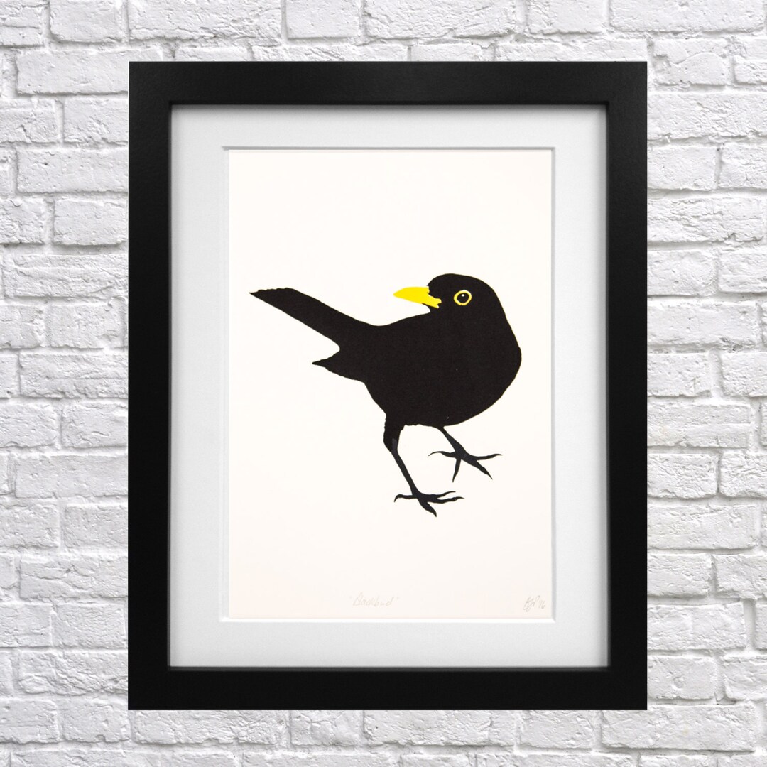 Blackbird Screen Print - British Woodland Bird, Modern Wall Art - Etsy UK