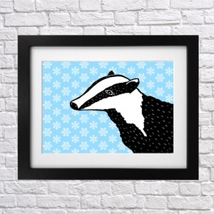 Snowy Days Badger Print Nursery Print Illustrated Print Lino Print ...
