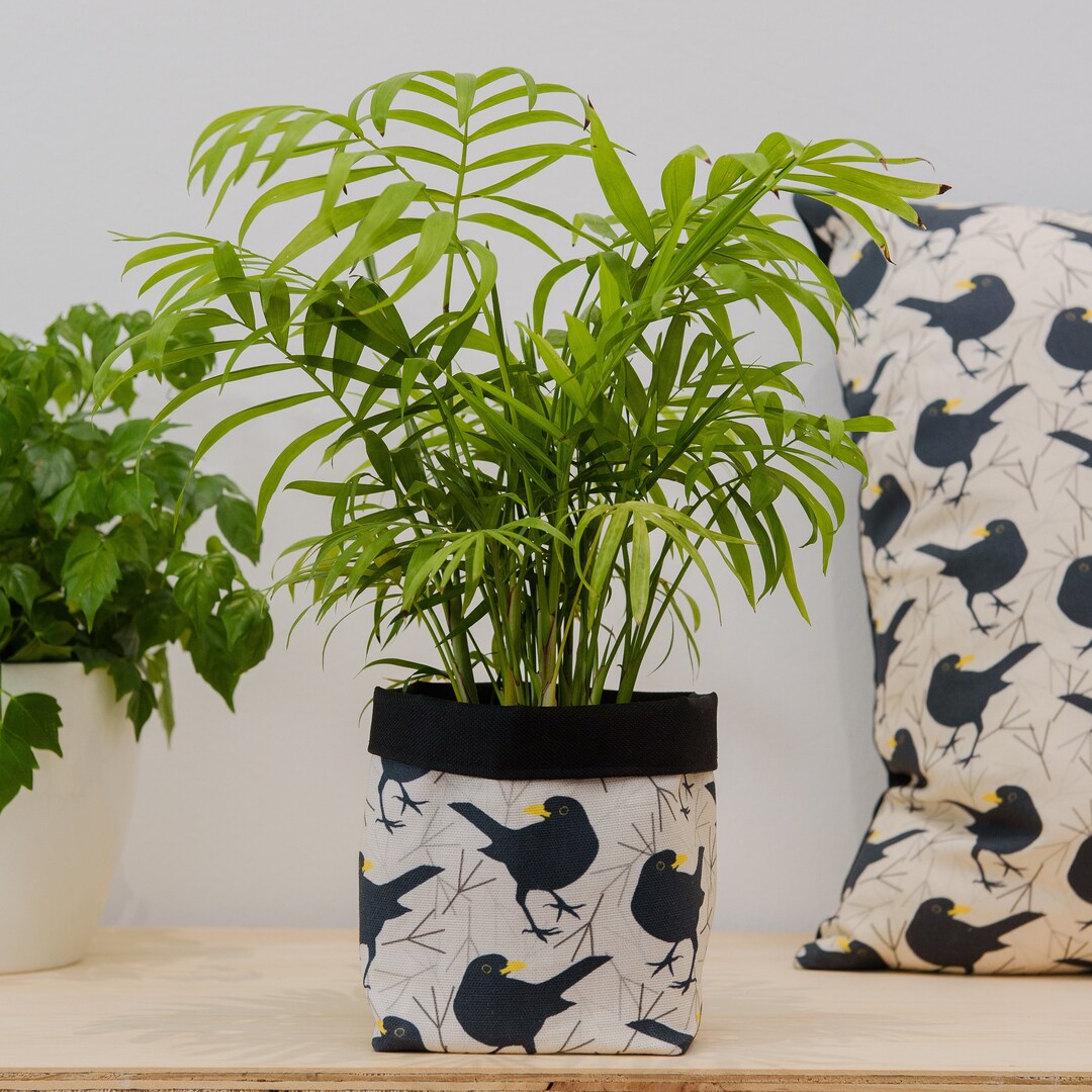 Blackbird Print Textile Plant Pot - Fabric Plant Pot - Storage Basket ...