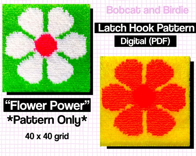 Digital Download! 40x40 - Flower Power Latch Hook Pattern (PDF) - Pattern Only - DIY Latch Hook ...