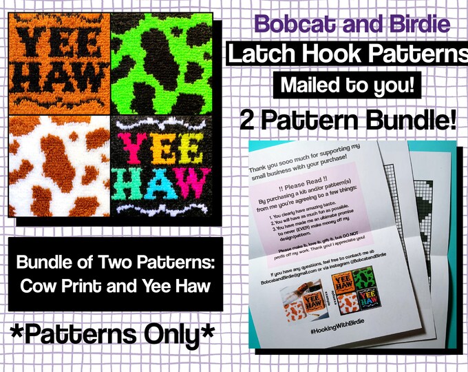 Two Latch Hook Patterns - Mailed to You! - Cow Print and Yee Haw ...