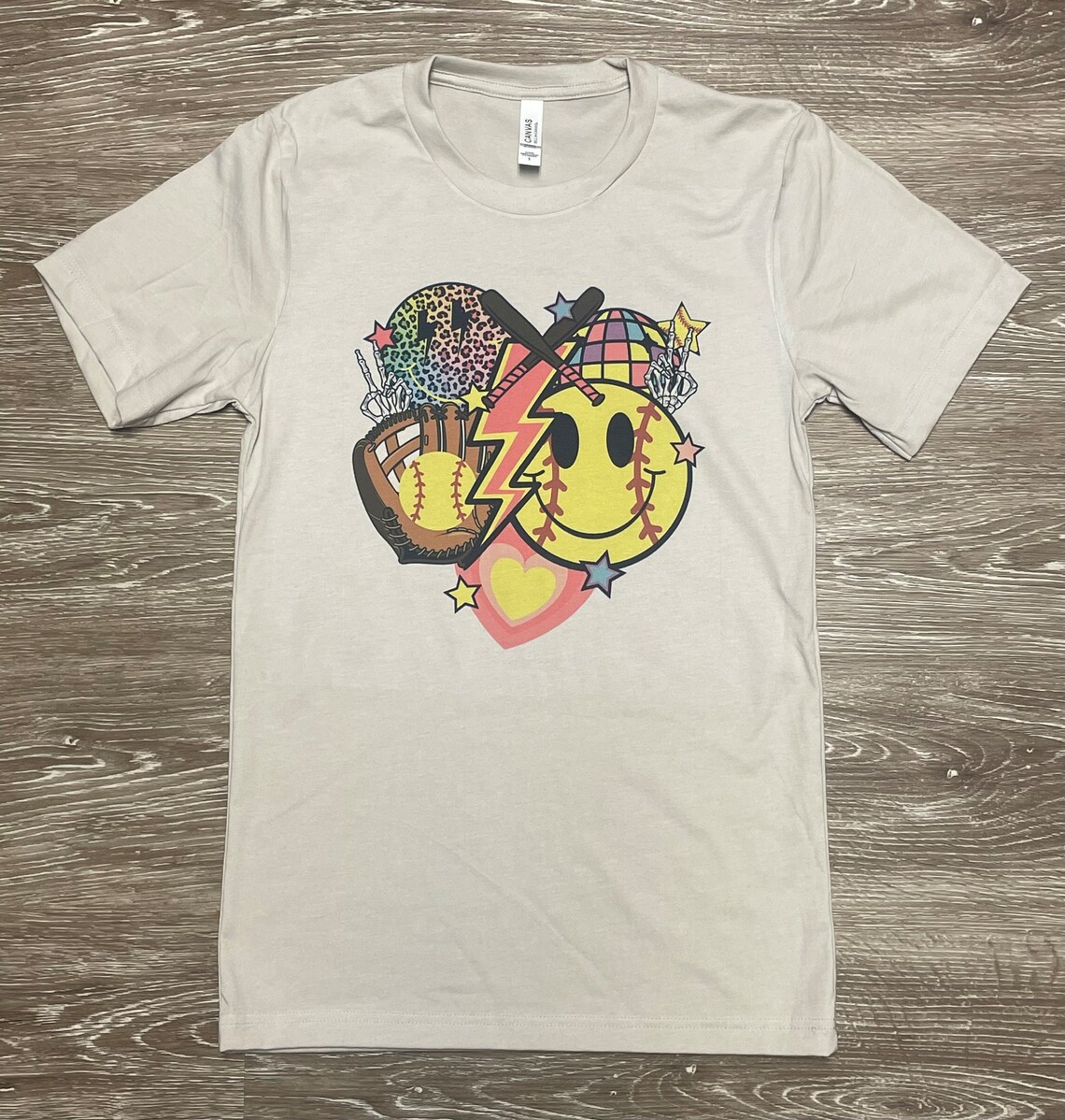 Retro Softball Bolt Disco Ball Smileys PNG File - Etsy