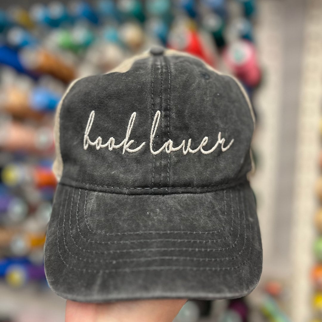 BOOK LOVER Gray Cursive Embroidered Baseball Hat Embroidered Hats for ...