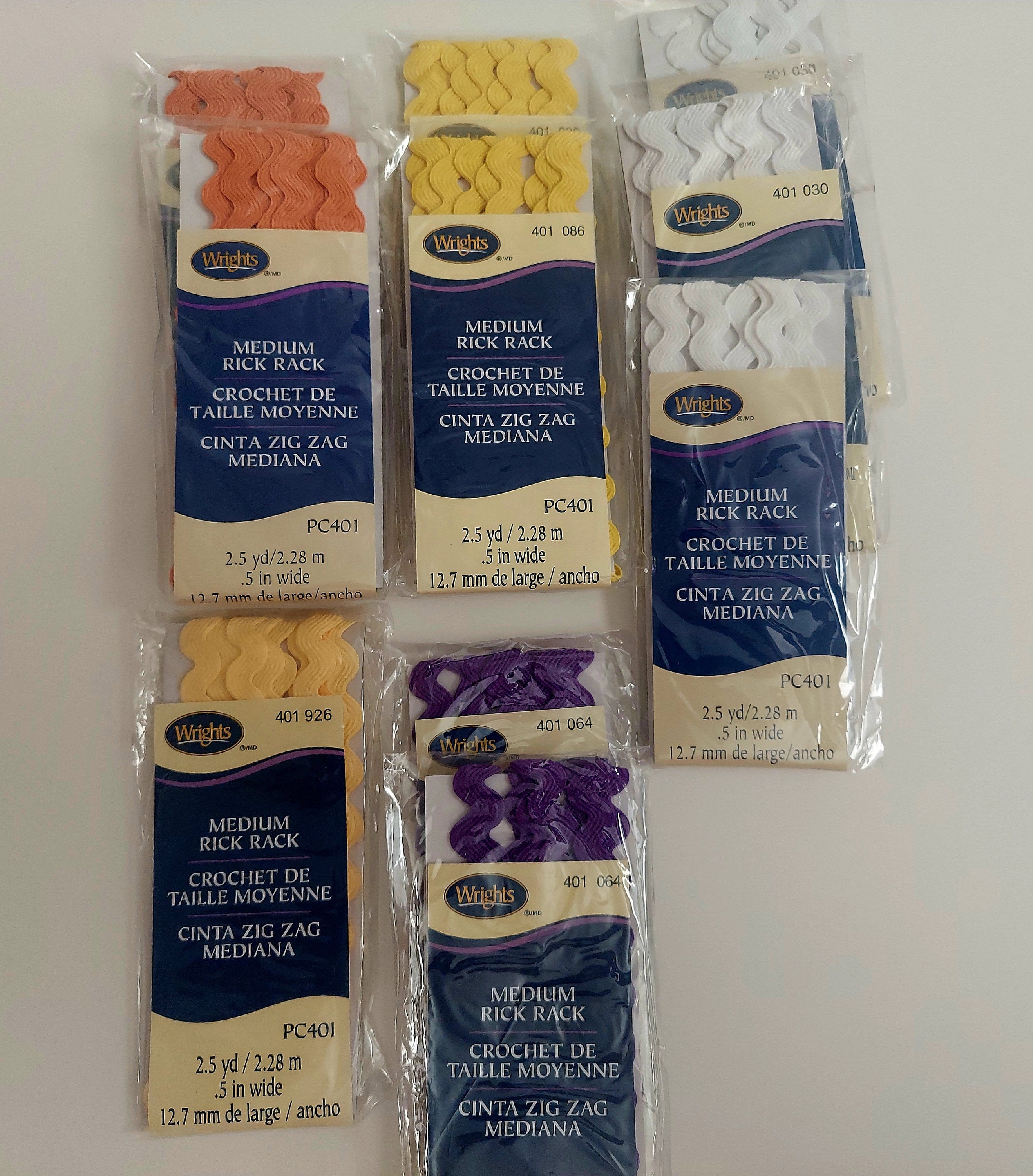 Wrights Medium Rick Rack. Various Colors. 2.5 Yards and 1/2' Wide, 100% ...