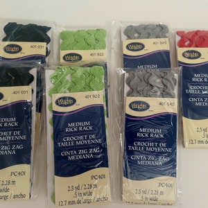 Wrights Medium Rick Rack. Various Colors. 2.5 Yards and 1/2' Wide, 100% ...