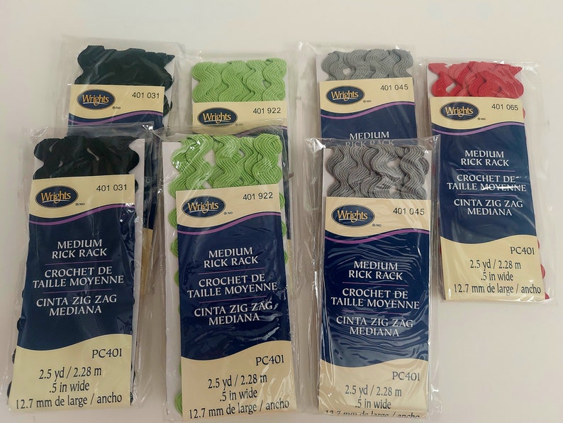 Wrights Medium Rick Rack. Various Colors. 2.5 Yards and 1/2' Wide, 100% ...