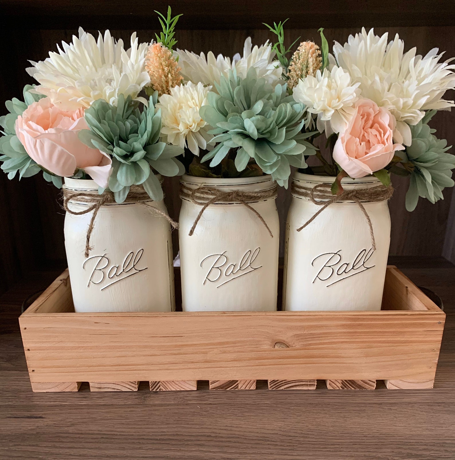 Farmhouse Country Rustic Wood Tray Mason Jar Floral - Etsy