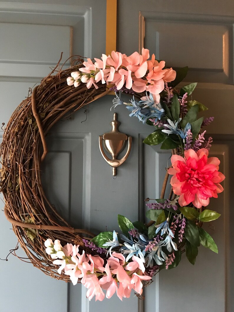 Pink/blue Spring Wreath With Purple Accents - Etsy