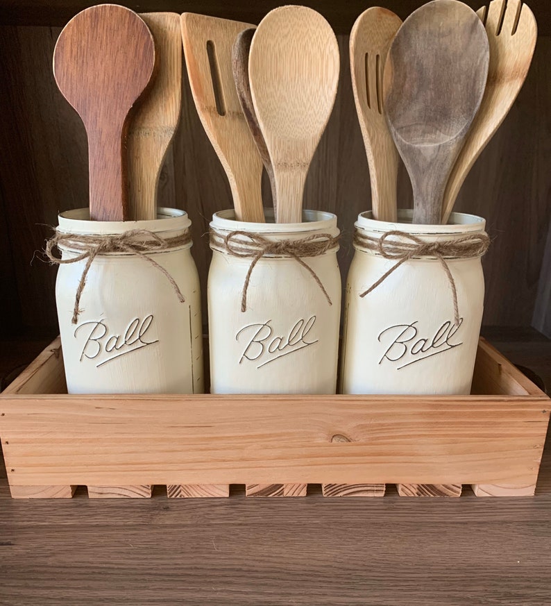 Farmhouse Country Rustic Wood Tray Mason Jar Floral Centerpiece ...