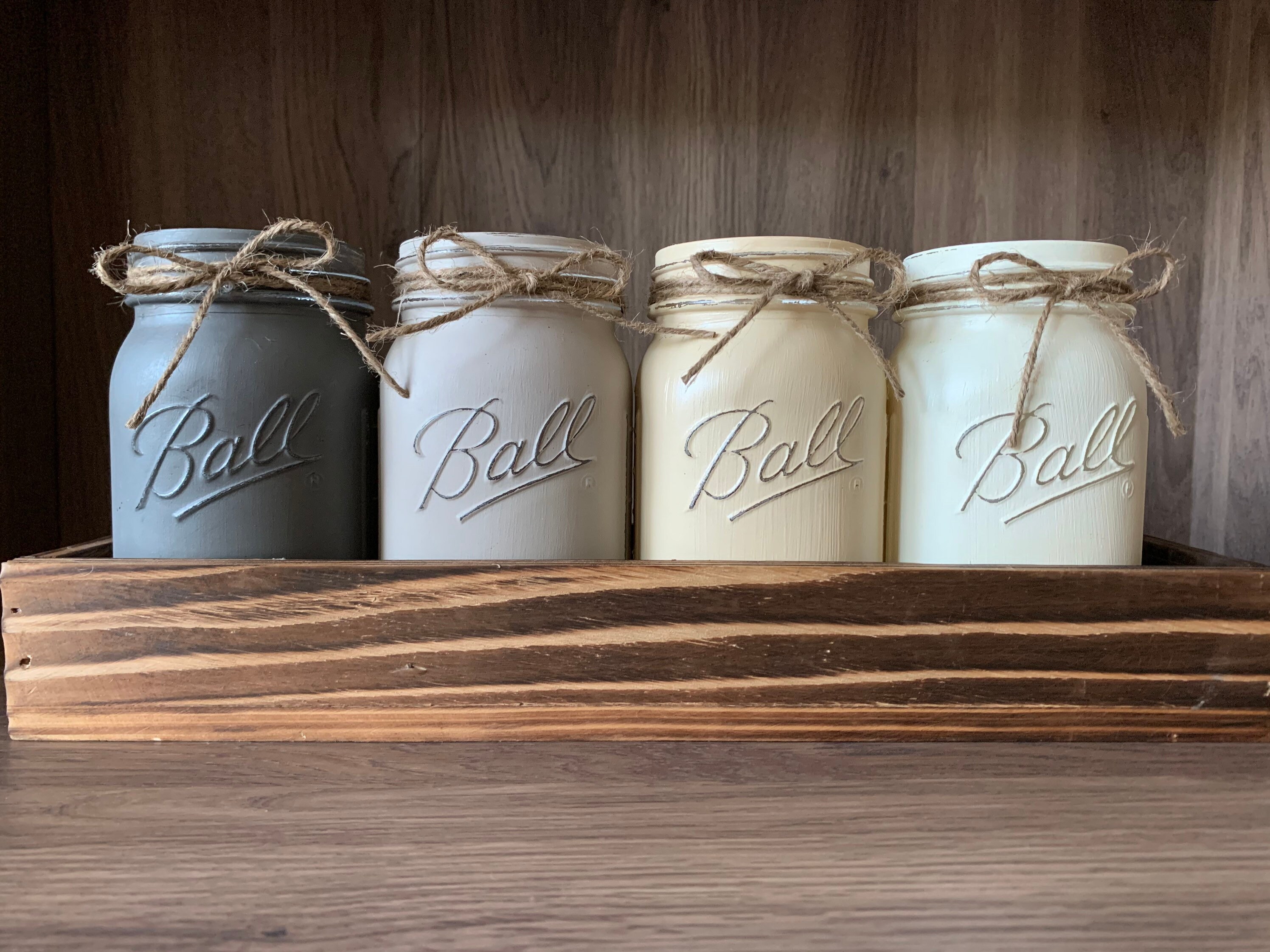 Farmhouse Rustic Mason Jar Wooden Tray Centerpiece, Home Decor, Desk ...