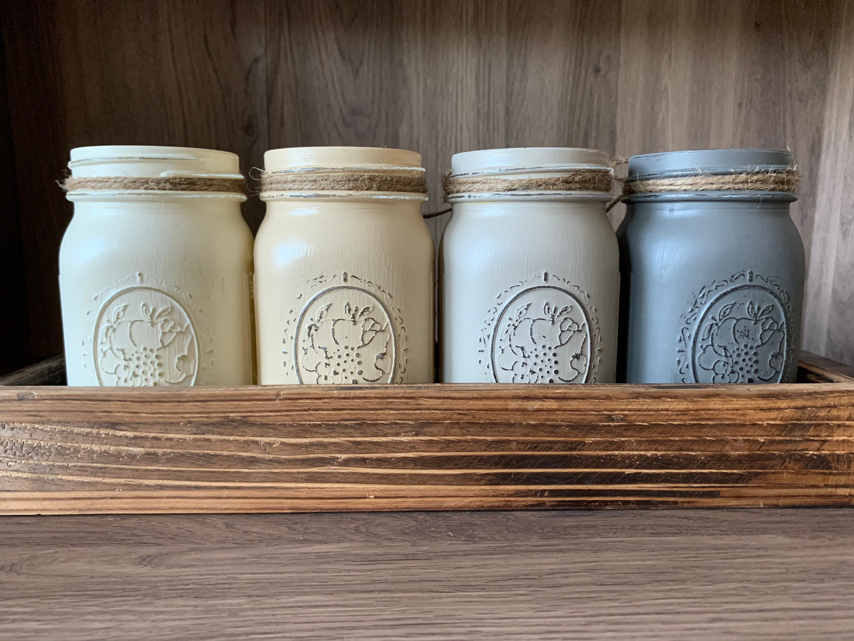 Farmhouse Rustic Mason Jar Wooden Tray Centerpiece, Home Decor, Desk ...