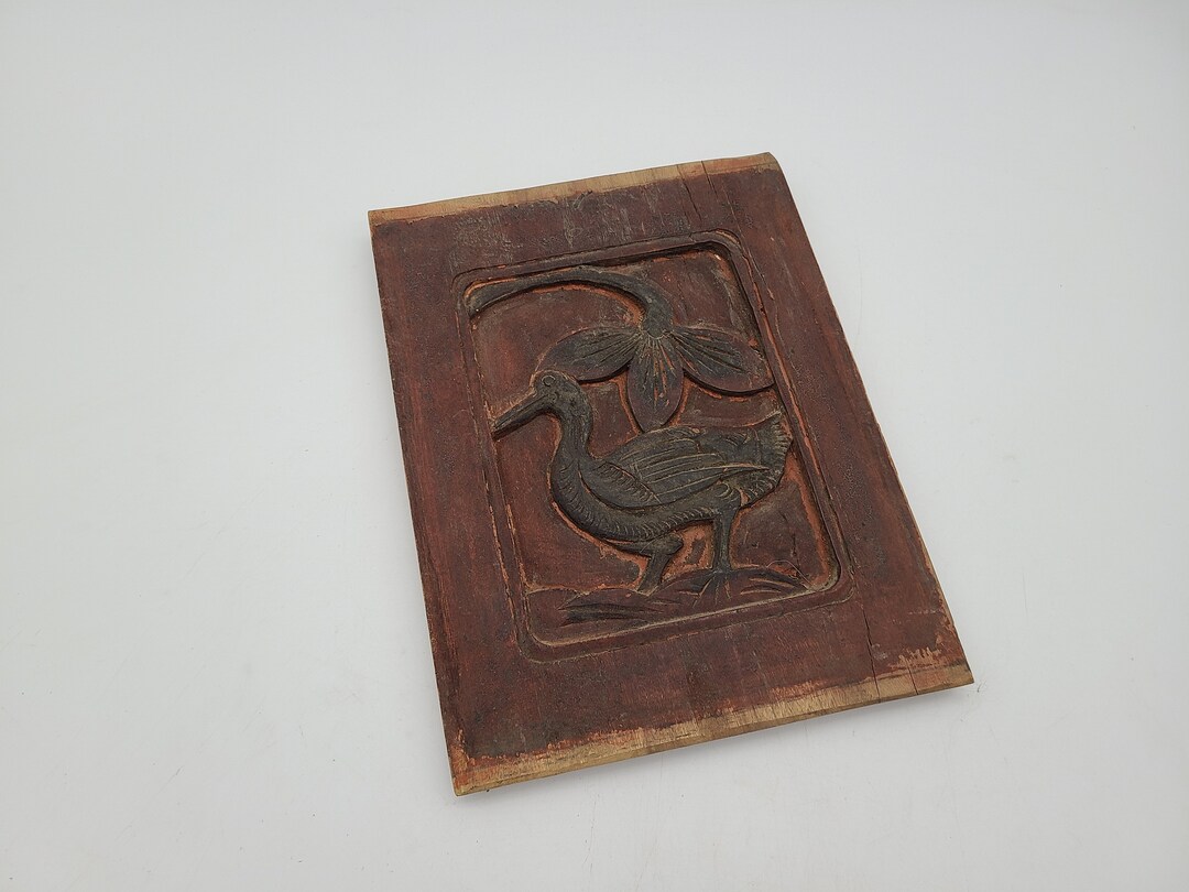 Antique Hand Carved Duck Wood Panel Wall Hanging Asian Oriental Décor 6 ...