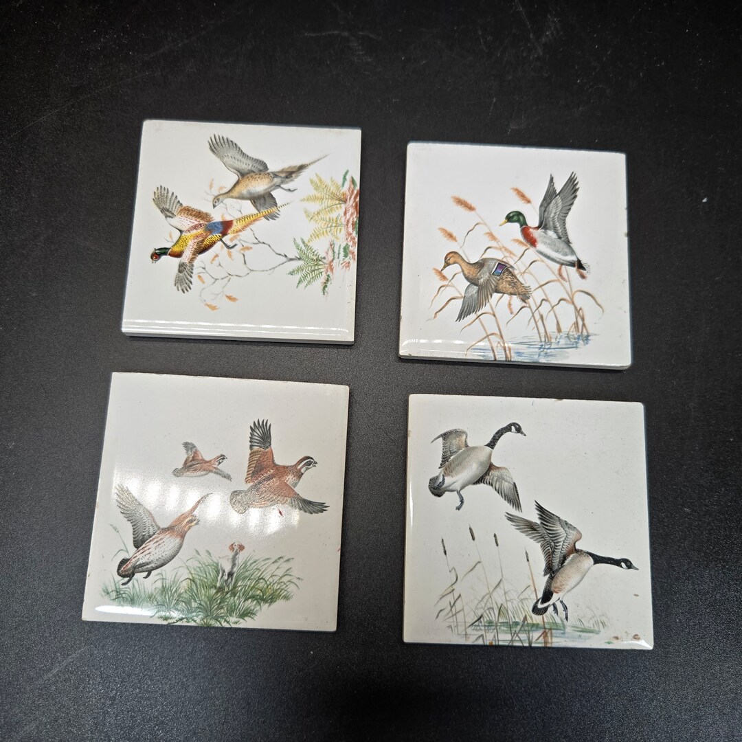 Set of 4 Vintage Ceramic Tile Coasters With Bird Scenes 3" - Etsy