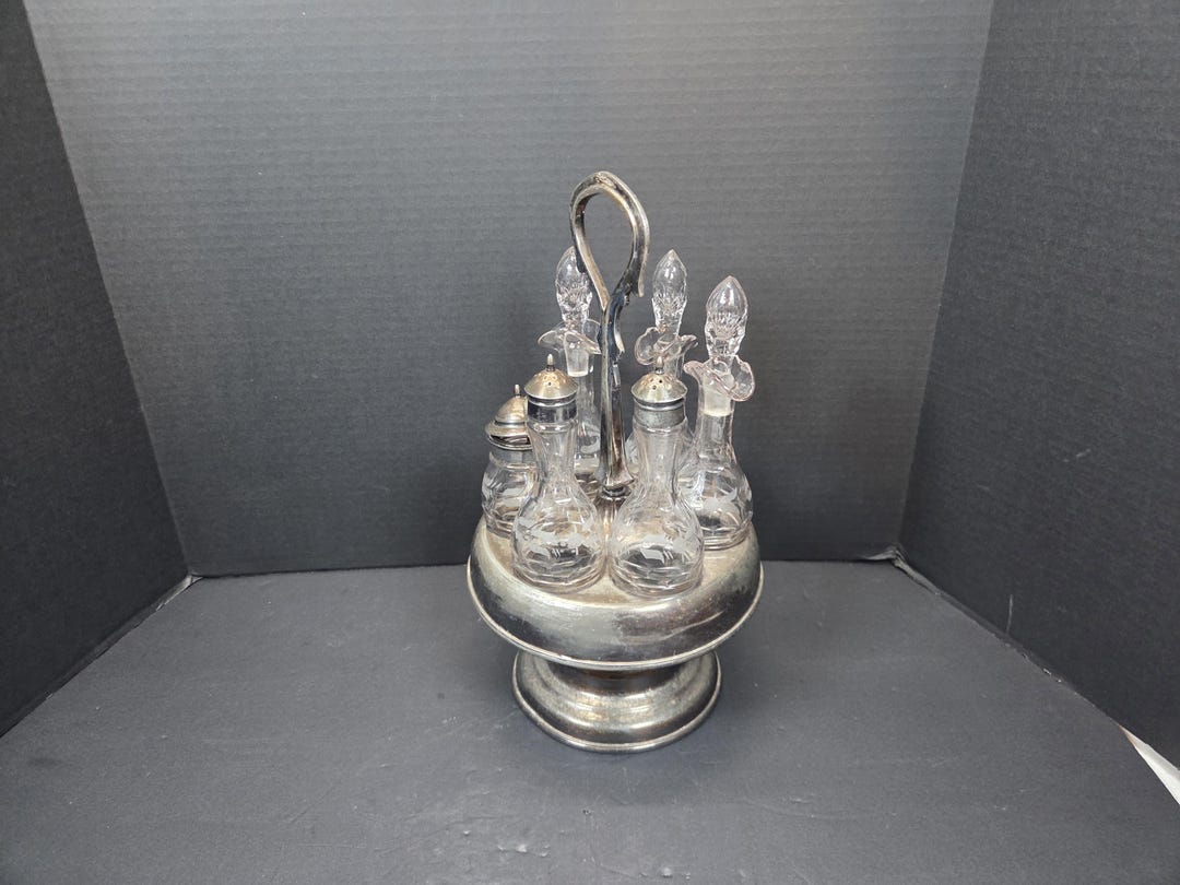 Antique Victorian Large Cruet Set 6 Bottles Salt/pepper Oil Vinegar ...
