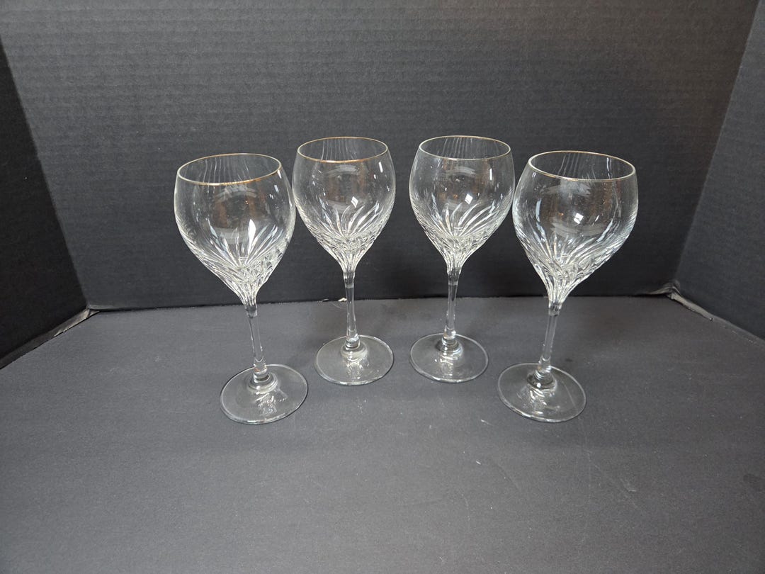 Set of 4 Gorham Crystal Romantique Gold Rimmed Wine Glasses Water ...