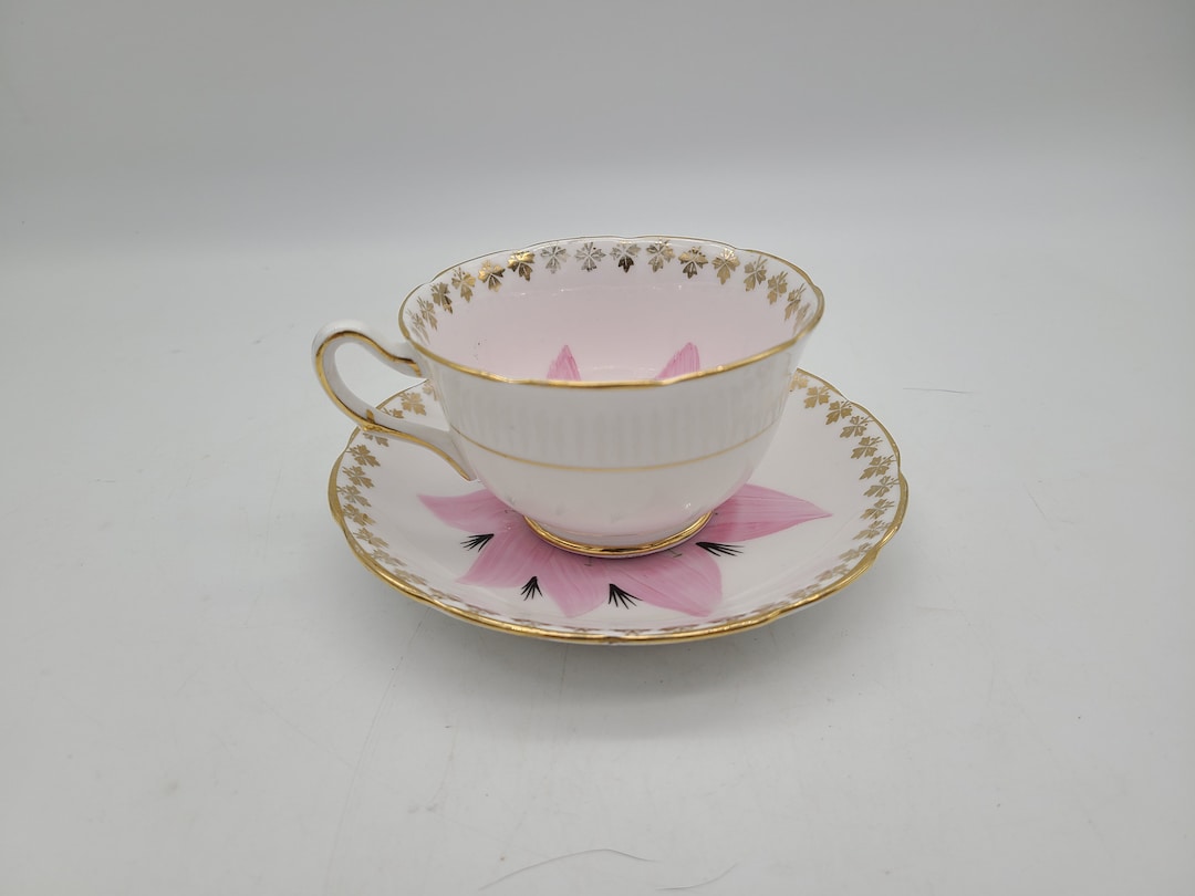 Phoenix Bone China Pink Flower Tea Cup and Saucer - Etsy