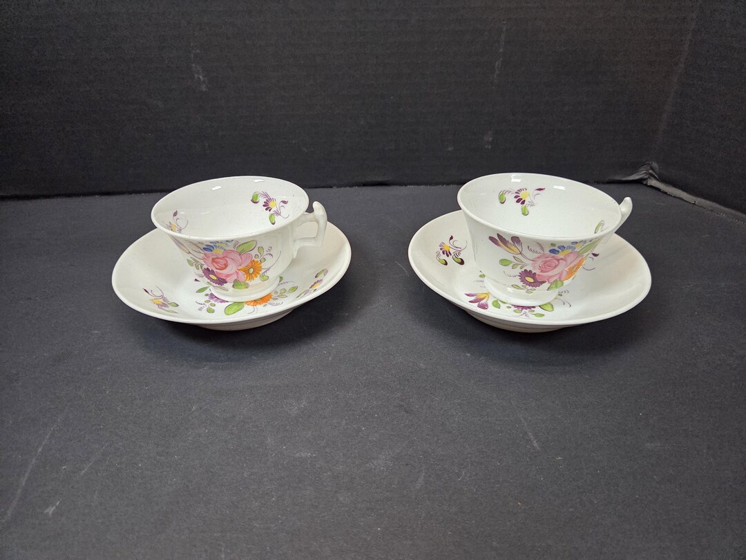 Pair of RARE 1700s Early 1800s Soft Paste Hilditch Tea Cup and Saucers ...