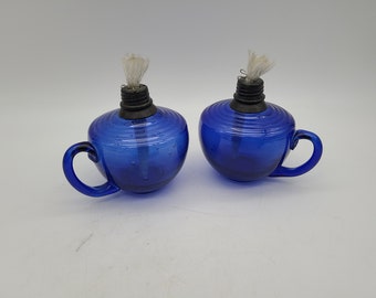 Antique Cobalt Blue Oil Lamps - Etsy