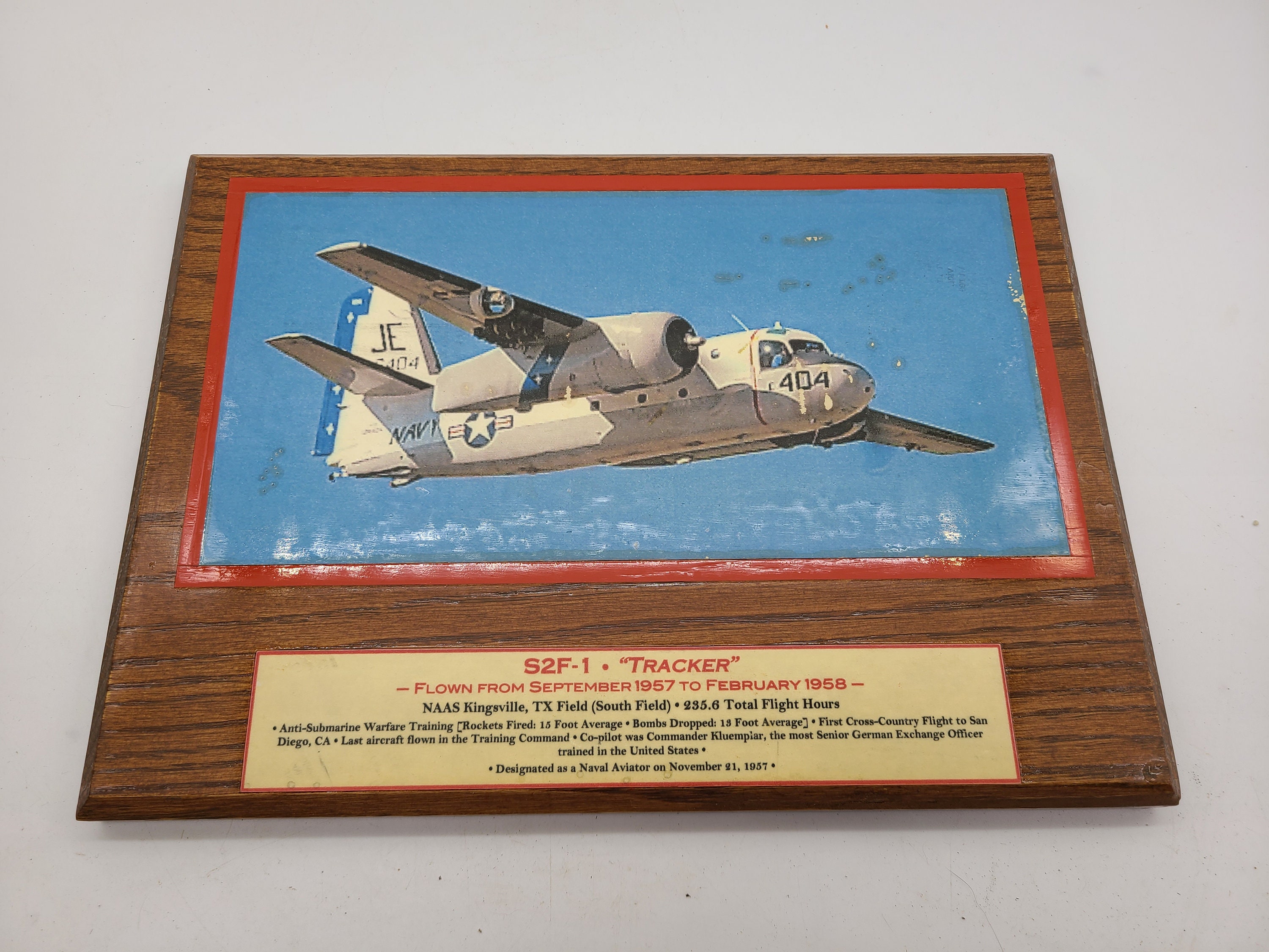Vintage Military Aircraft S2F-1 Tracker Photograph Mounted on Solid Oak ...