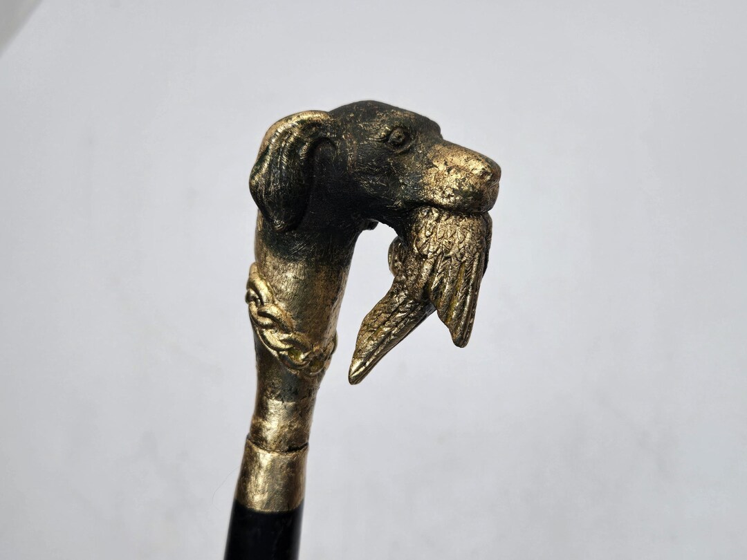 Victorian Walking Stick/cane Hunting Dog Head With Bird in Mouth Carved ...
