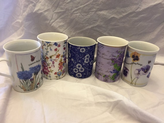 Lot of 5 Floral flower coffee mugs very nice collection | Etsy
