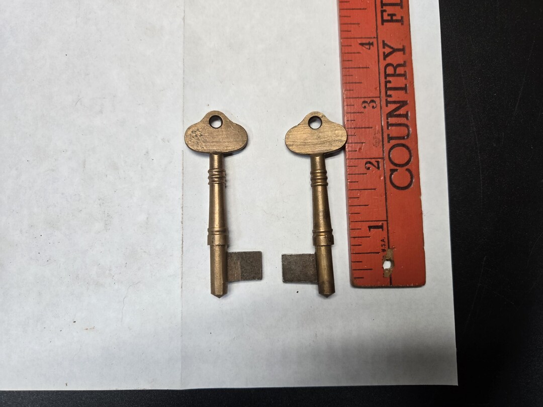 Pair of Solid Brass Blank Uncut Thick Shaft Skeleton Keys Mortise Door ...