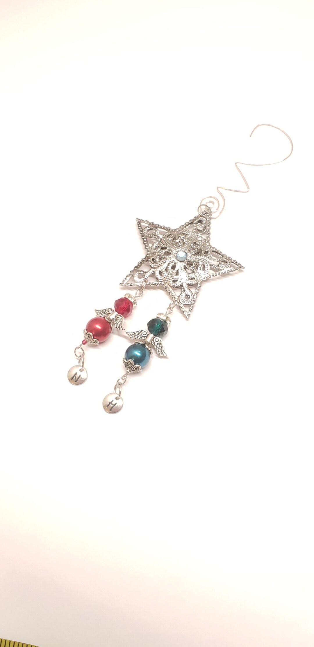 Handmade Red & Green Guardian Angel Initial Letter Star Ornament or ...